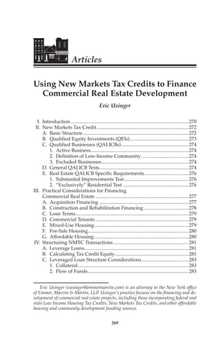 E Usinger - Using NMTCs to Finance Commercial Real Estate (ABA Journal ...
