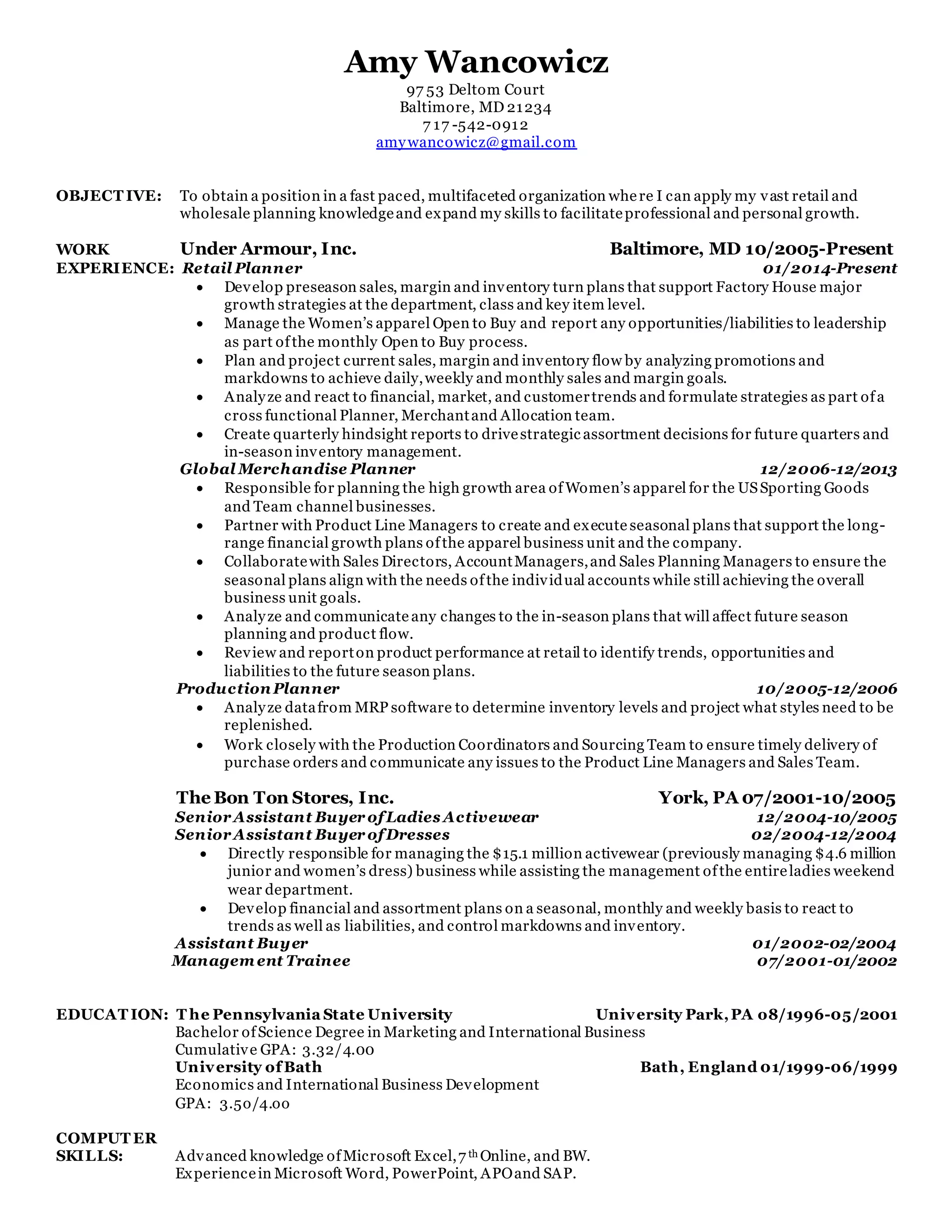 Amy Wancowicz Resume | DOCX