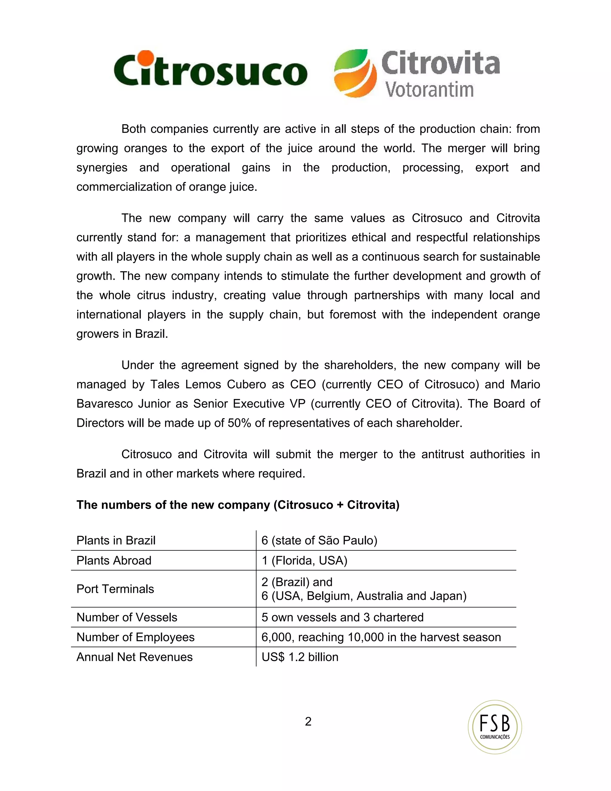 Votorantim_CitrovitaAnnouncement (1) | PDF | Mergers and Acquisitions ...
