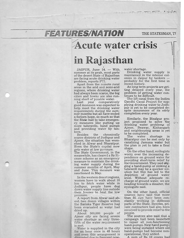 Water Crisis in Rajasthan | PDF