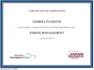 stress_management_completion_cert | PDF | Education