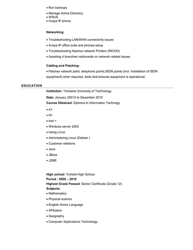 Curriculum Vitae of Njabulo Dlamini | PDF