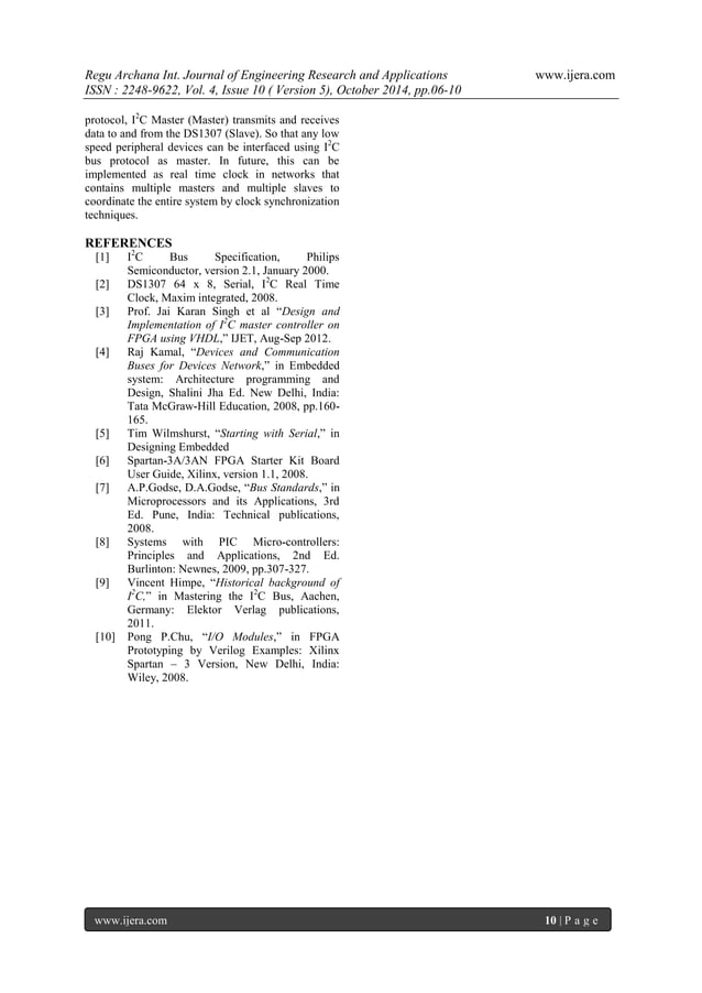Implementation of I2C Master Bus Protocol on FPGA | PDF
