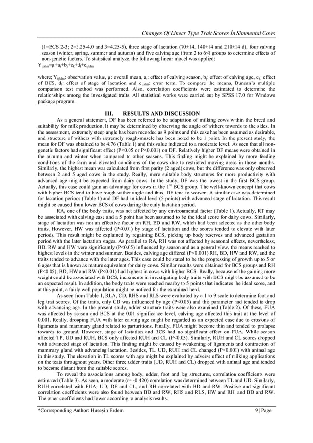 Changes of Linear Type Trait Scores in Simmental Cows | PDF