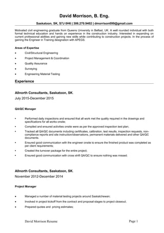 David Morrison Resume 2015 | PDF