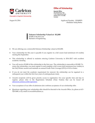 Carleton Acceptance Letter | PDF