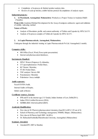 Resume | DOCX | Pharmaceutical Industry | Industries