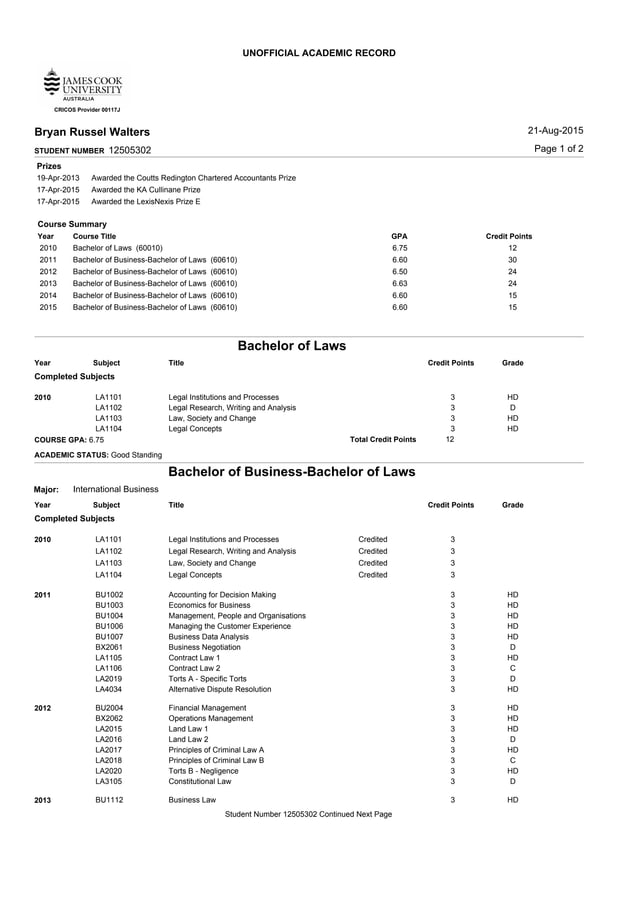 Final Academic Transcript | PDF