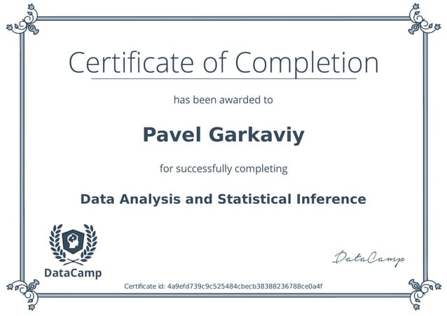 Certificate of Completion_Data Analysis and Statistical Inference 2015_Data Camp | PDF | Science