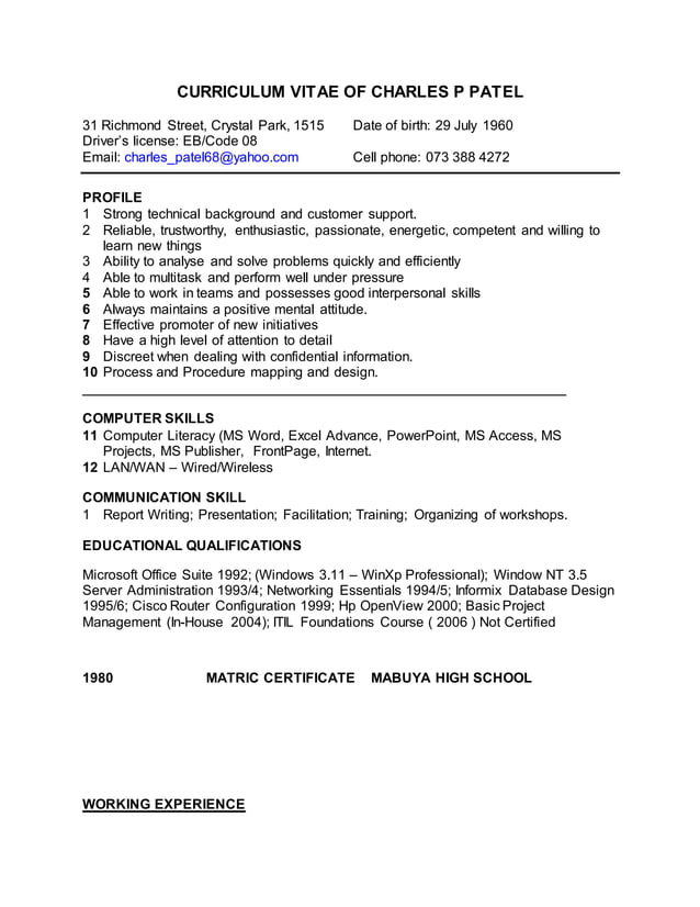 CP CV-1 | DOCX | IT and Internet Support | Internet