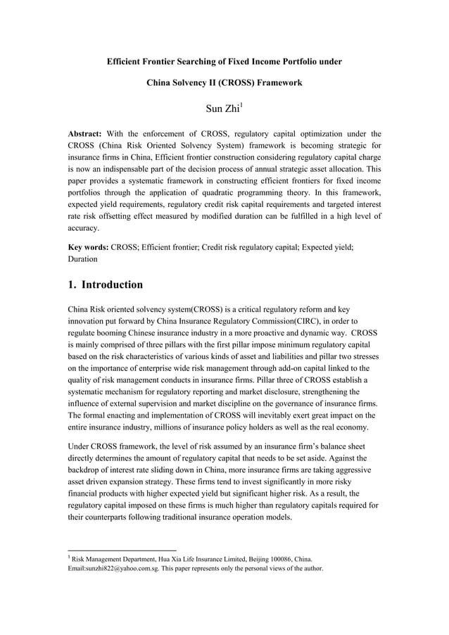 Efficient Frontier Searching of Fixed Income Portfolio under CROSS | PDF