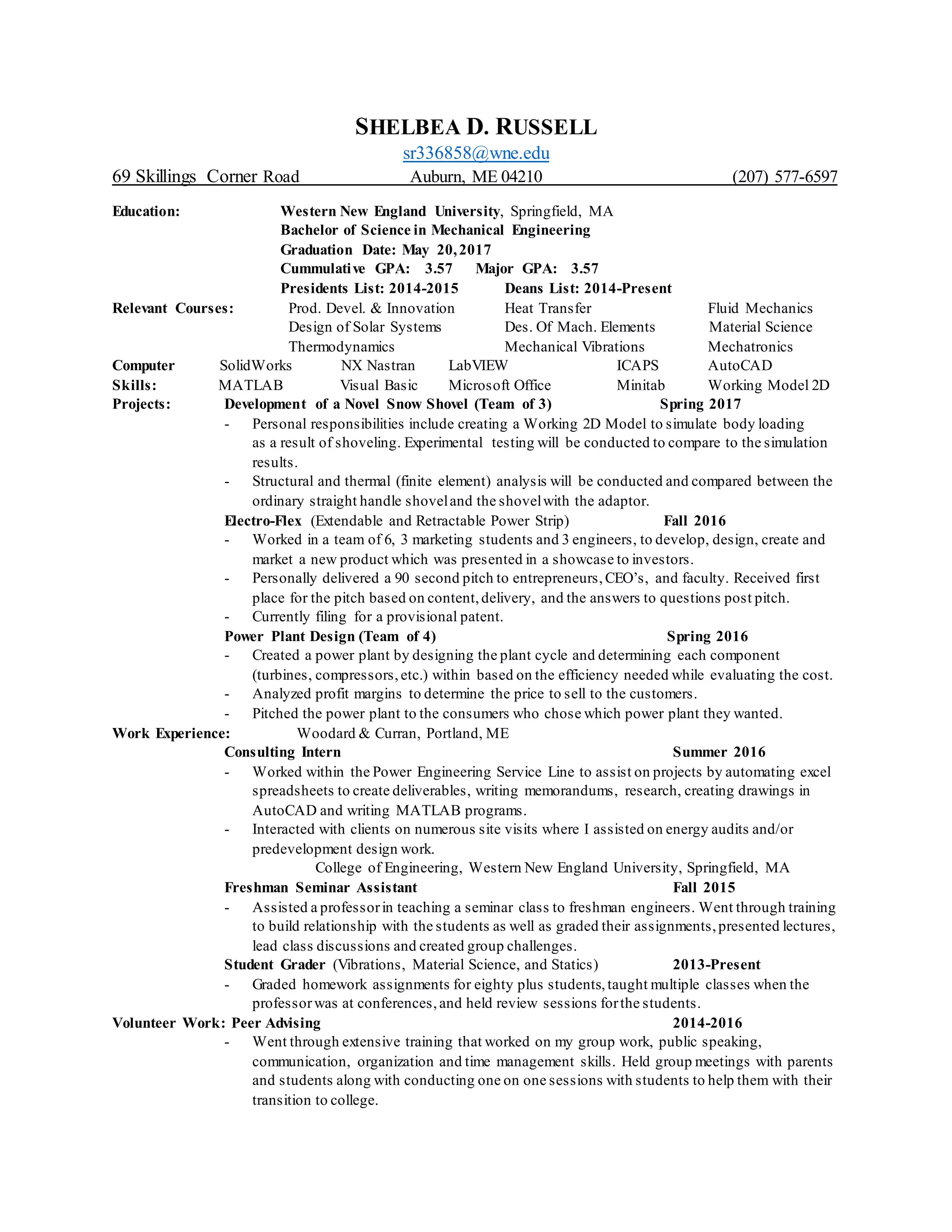 Shelbea Russell - Resume 2017 | DOCX