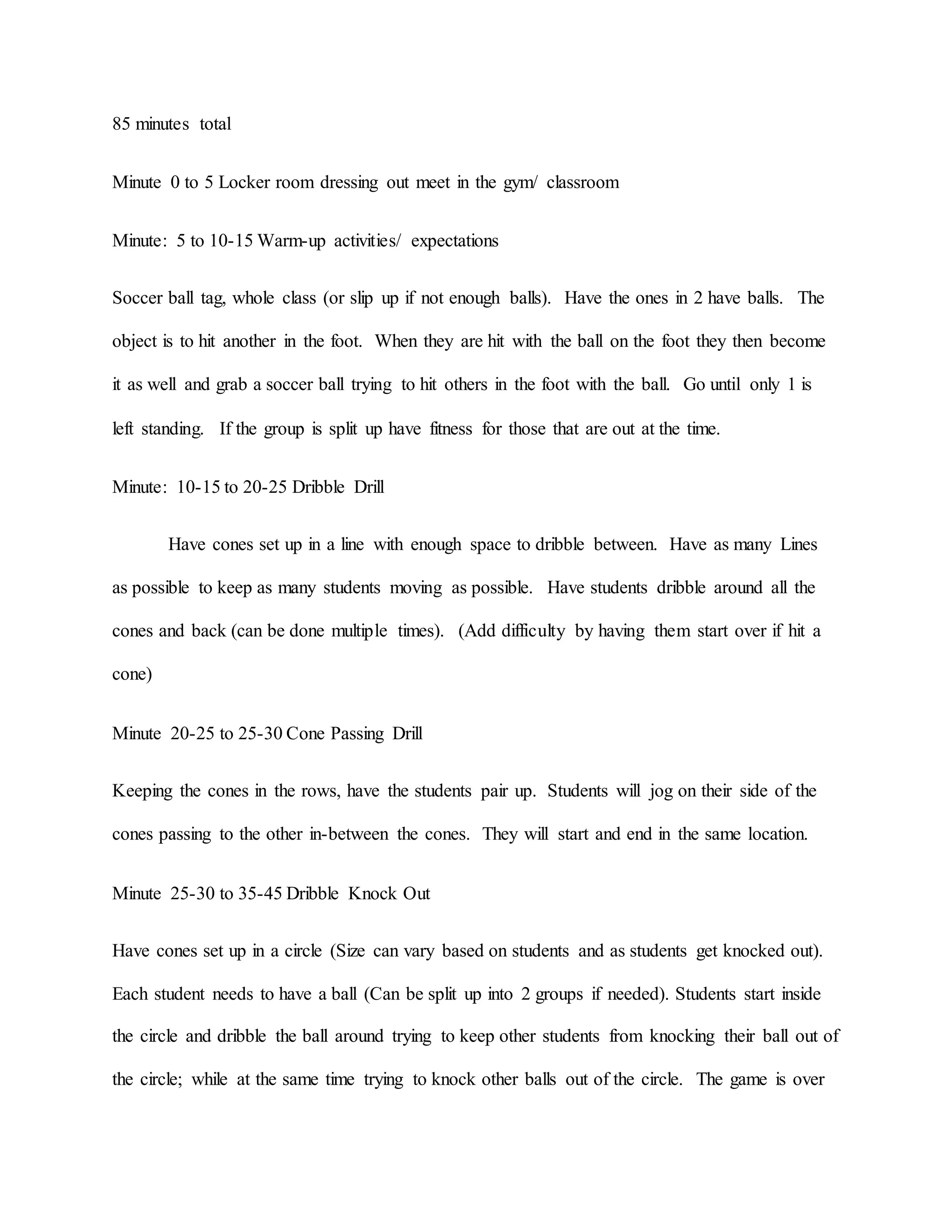 Unit Soccer lesson plan day 1 Beginner | DOCX