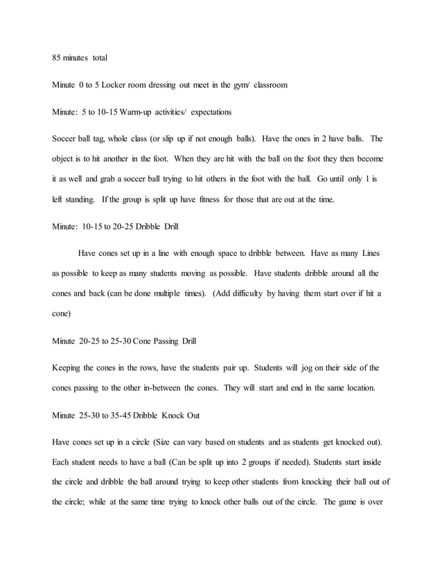 Unit Soccer lesson plan day 1 Beginner | DOCX