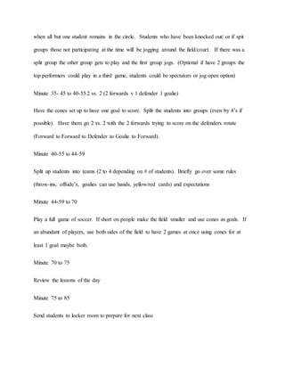 Unit Soccer lesson plan day 1 Beginner | DOCX
