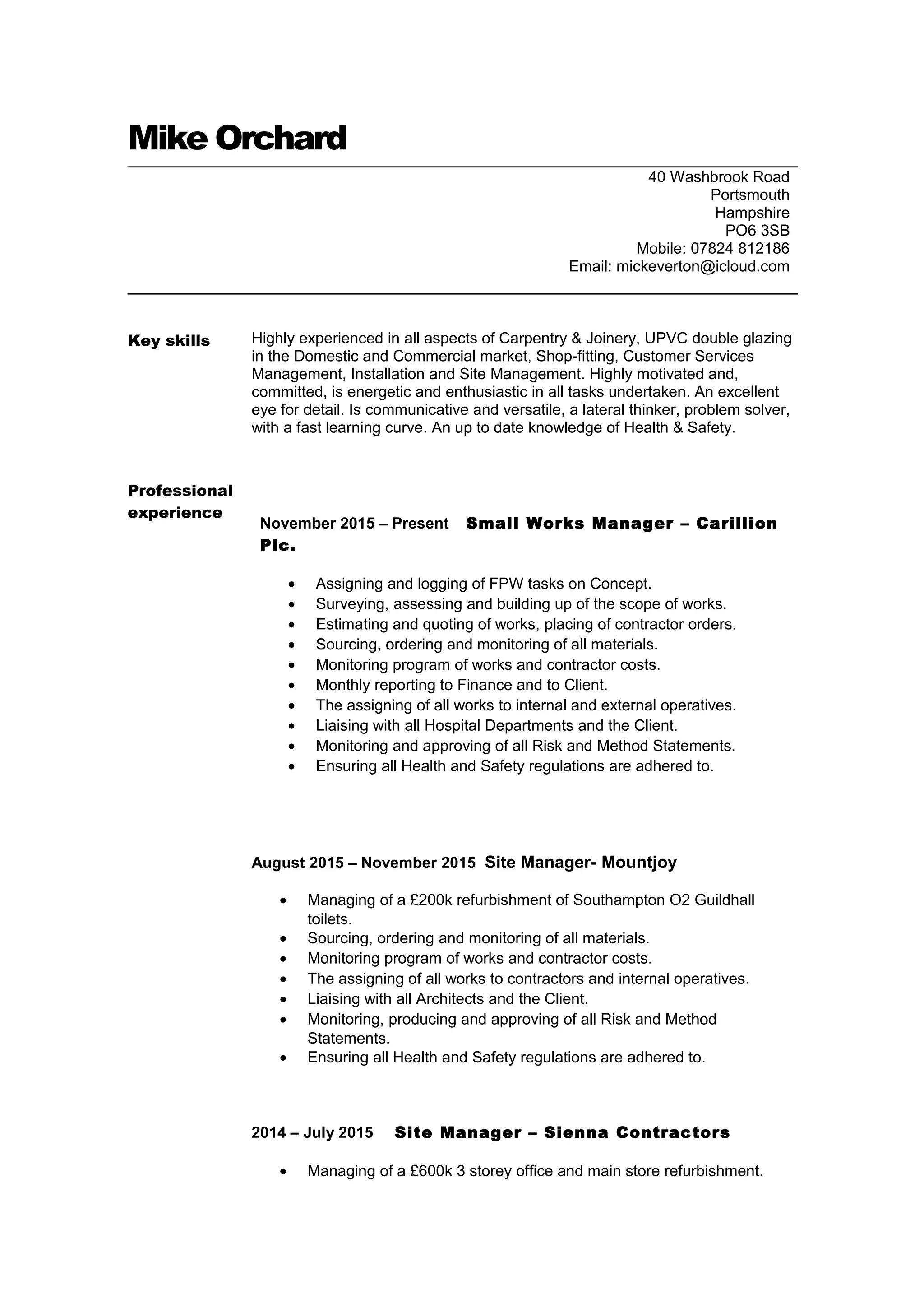 Mike Orchard CV - February 2016 (1) | PDF