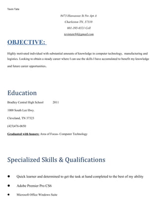 TevinResume_11_2016 | DOC