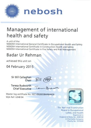NEBOSH CERTIFICATE (BADAR) | PDF