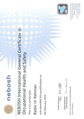 NEBOSH CERTIFICATE (BADAR) | PDF