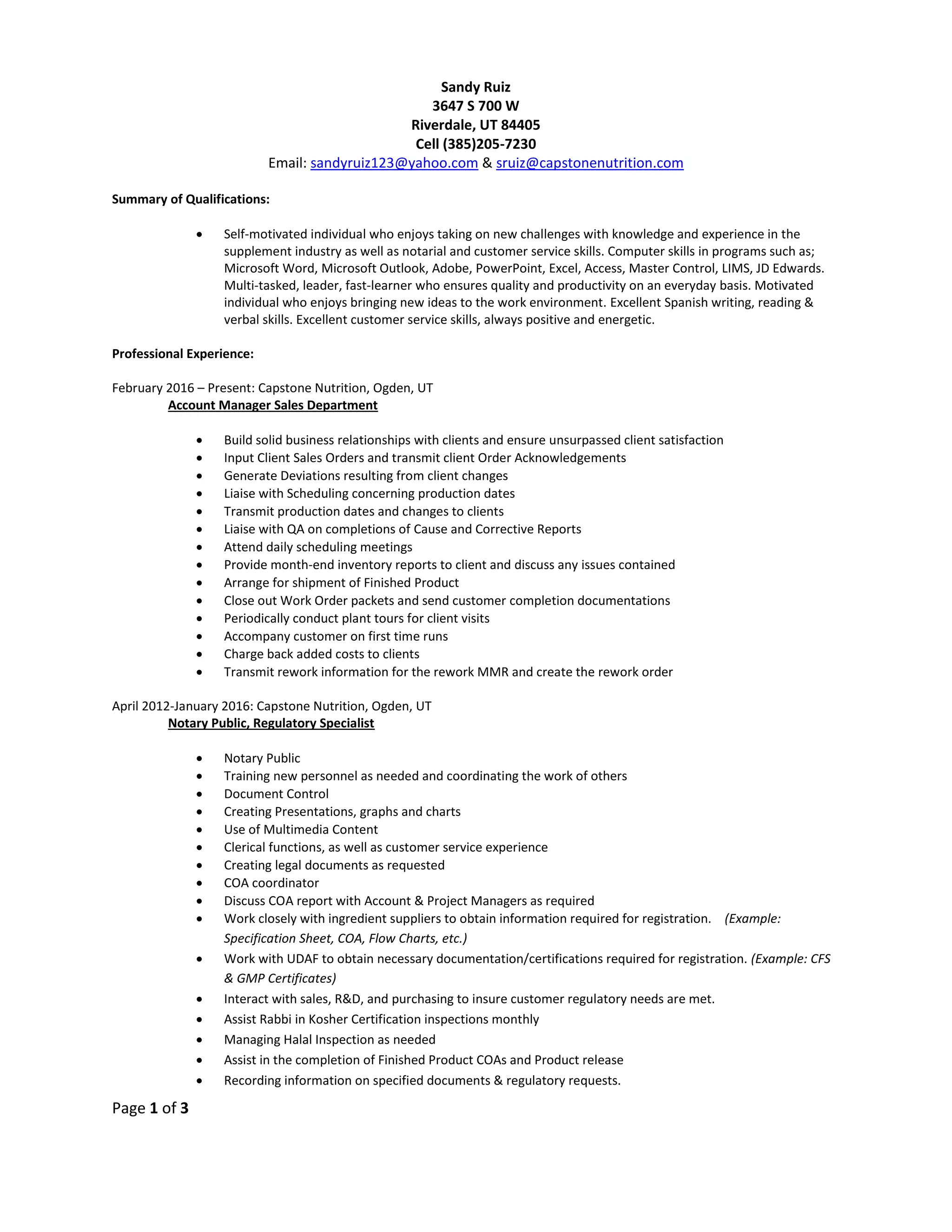 Sandy Ruiz Resume 2016 | PDF