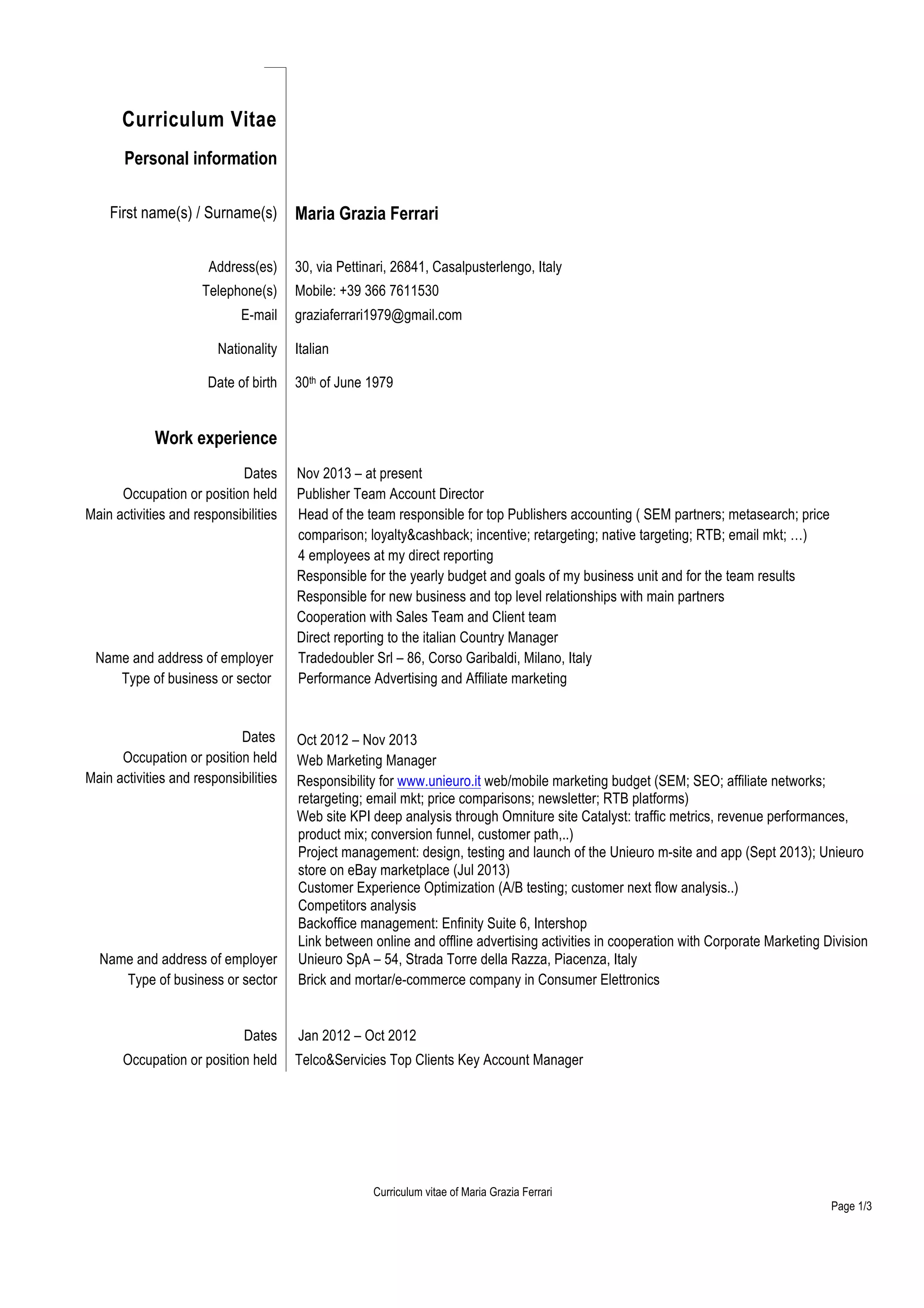 CVMariaGraziaFerrari_en_2015 | PDF