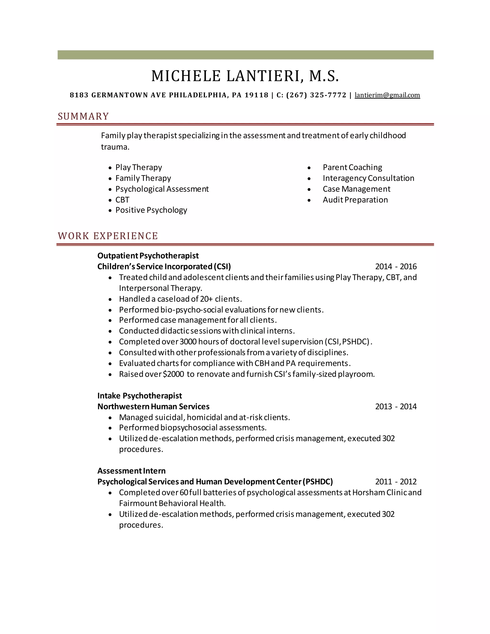 Michele Lantieri Resume 2016 | DOCX