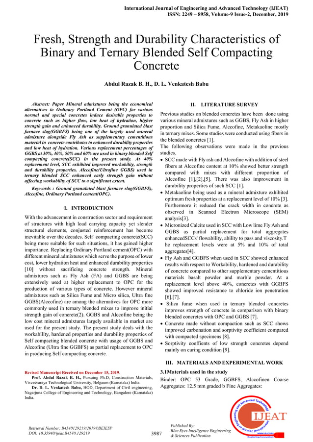 Fresh, Strength and Durability Characteristics of Binary and Ternary Blended Self Compacting ...