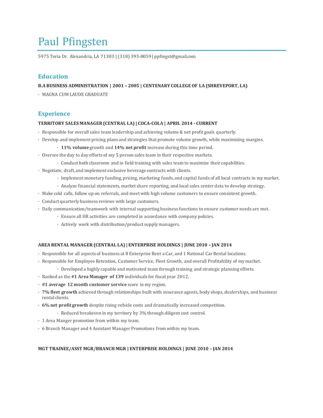 Paul Pfingsten Resume | DOCX | Sales | Business