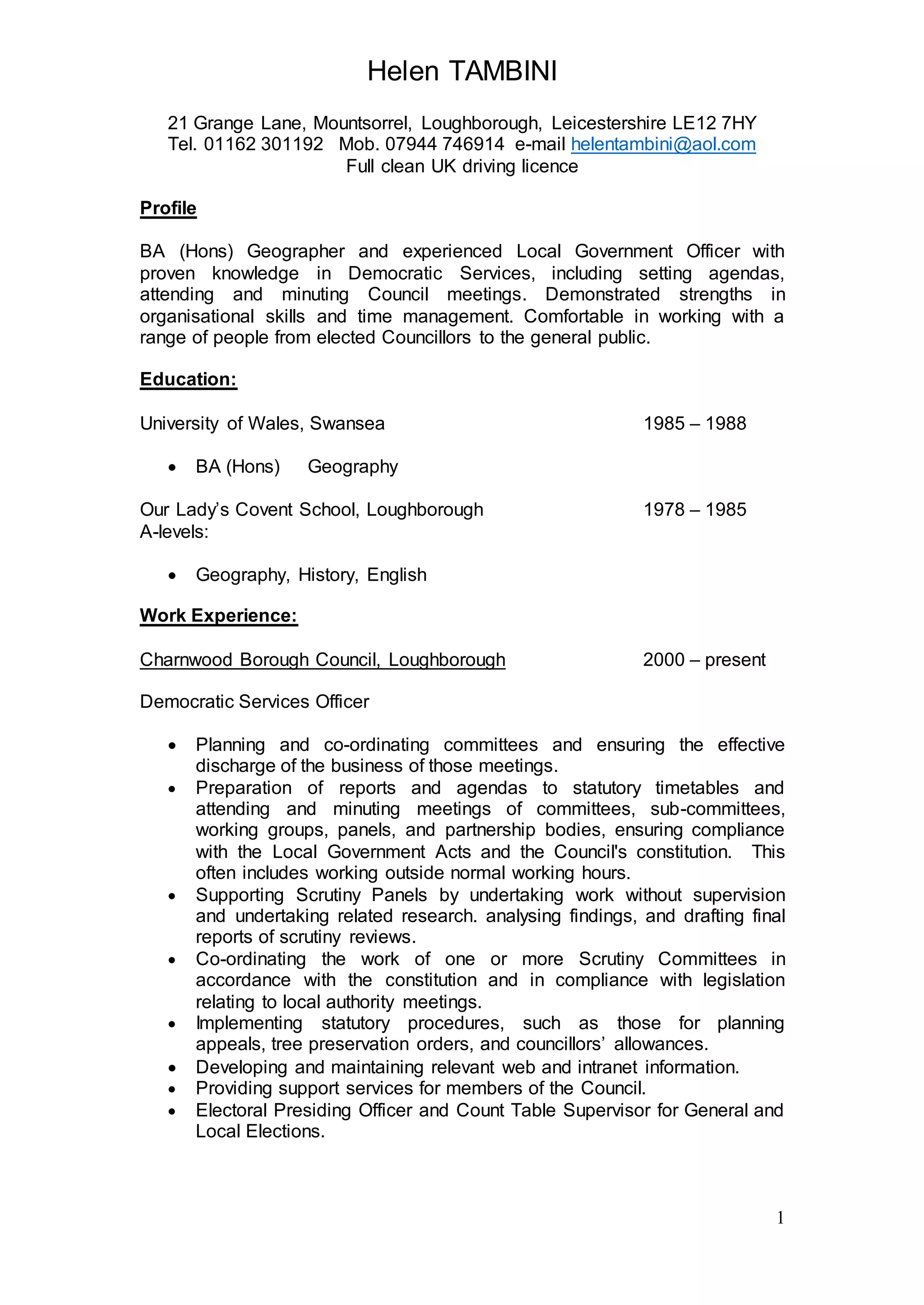 Helen TAMBINI CV short | PDF