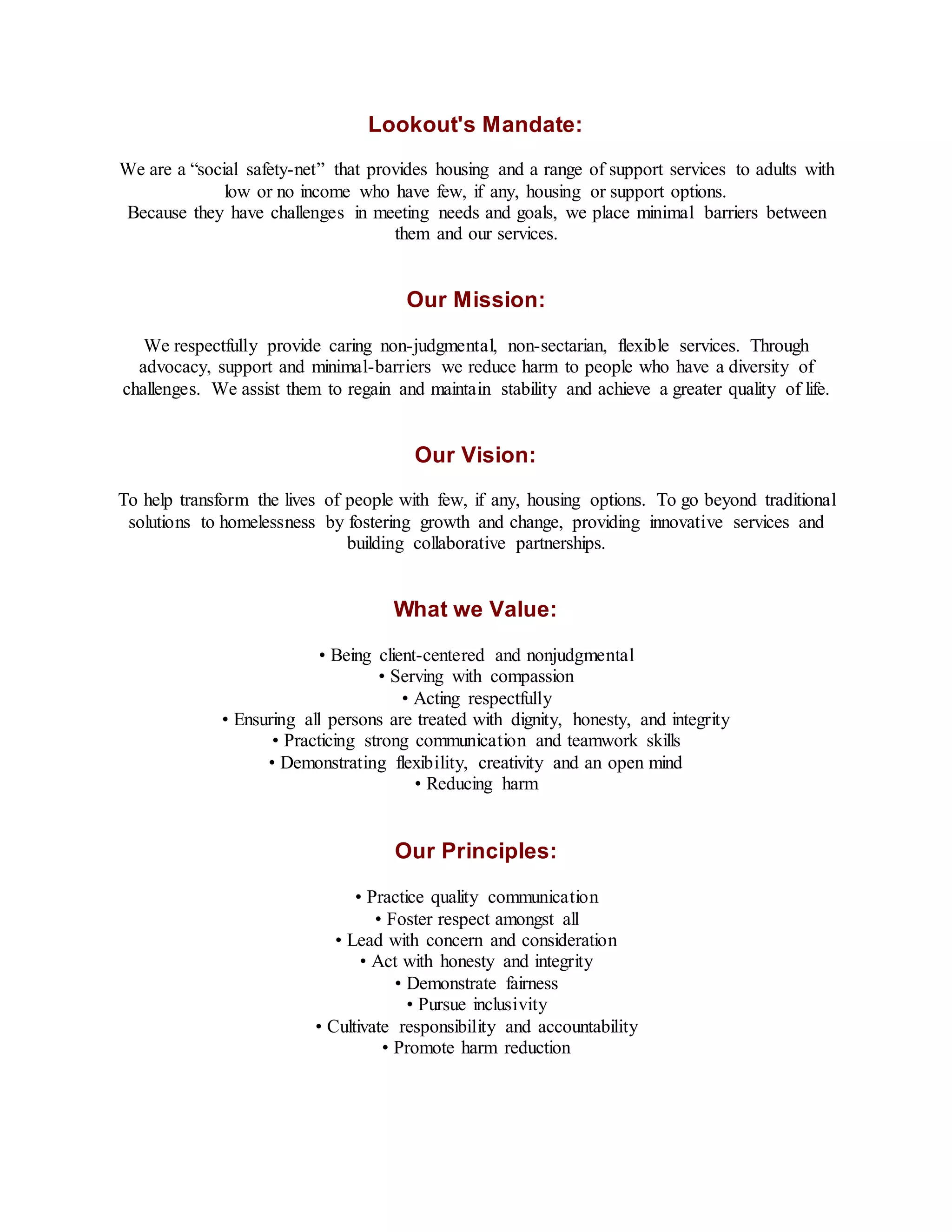 Lookout mission vision mandate | DOCX