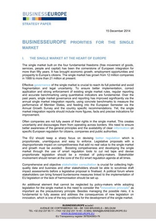 141215 - BUSINESSEUROPE strategy paper - Priorities for the single ...