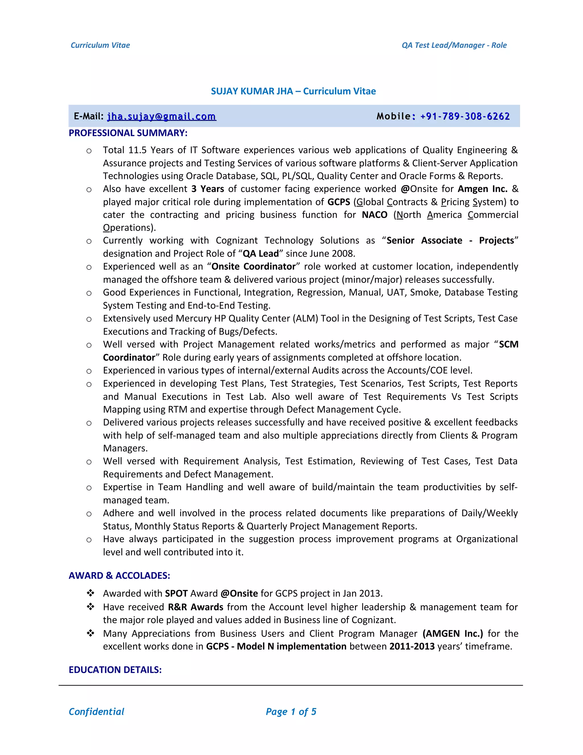 Sujay Kumar Jha - Curriculum Vitae | PDF