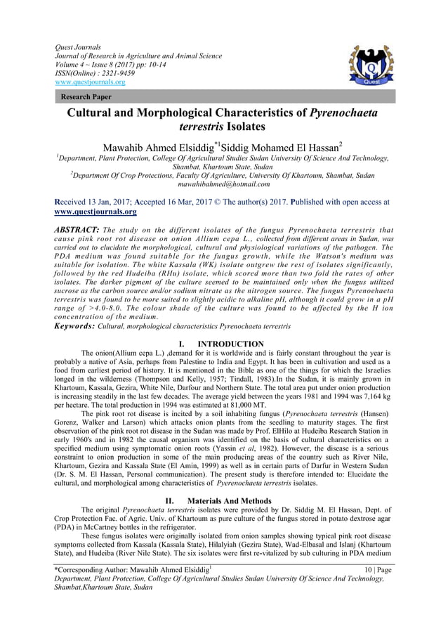 Cultural and Morphological Characteristics of Pyrenochaeta terrestris ...