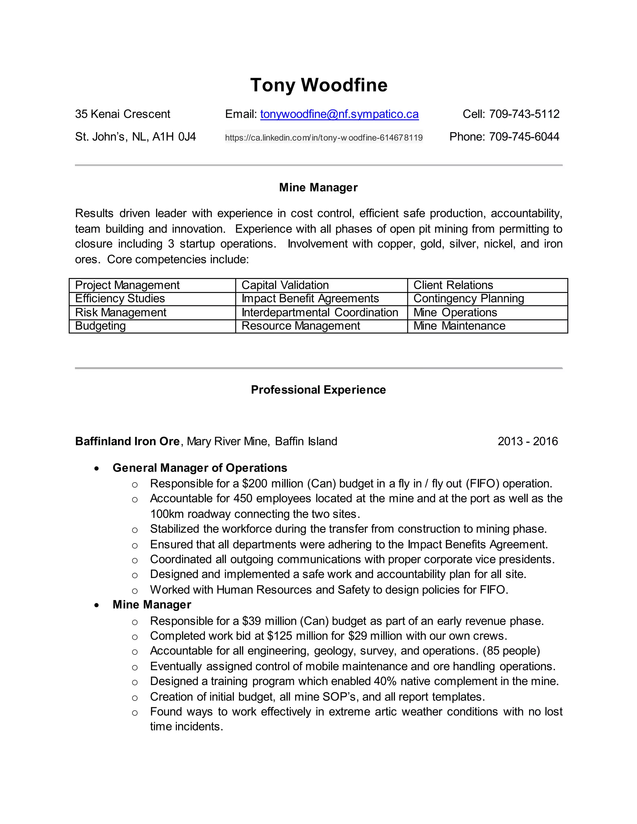 Tony Woodfine 2016 resume | DOCX