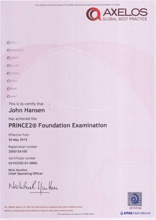 Eksamensbevis PRINCE2 | PDF