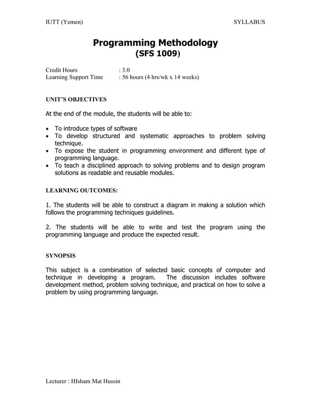 Syllabus SFS 1009 | PDF | Programming Languages | Computing