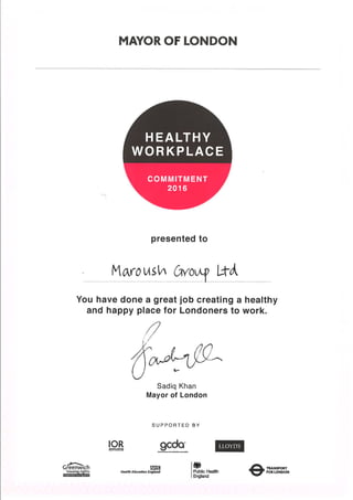 Certificate - Healthy Workplace Commitment 2016 | PDF