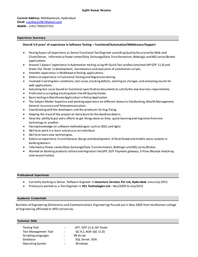 Sujith Kumar Resume- SSE | PDF