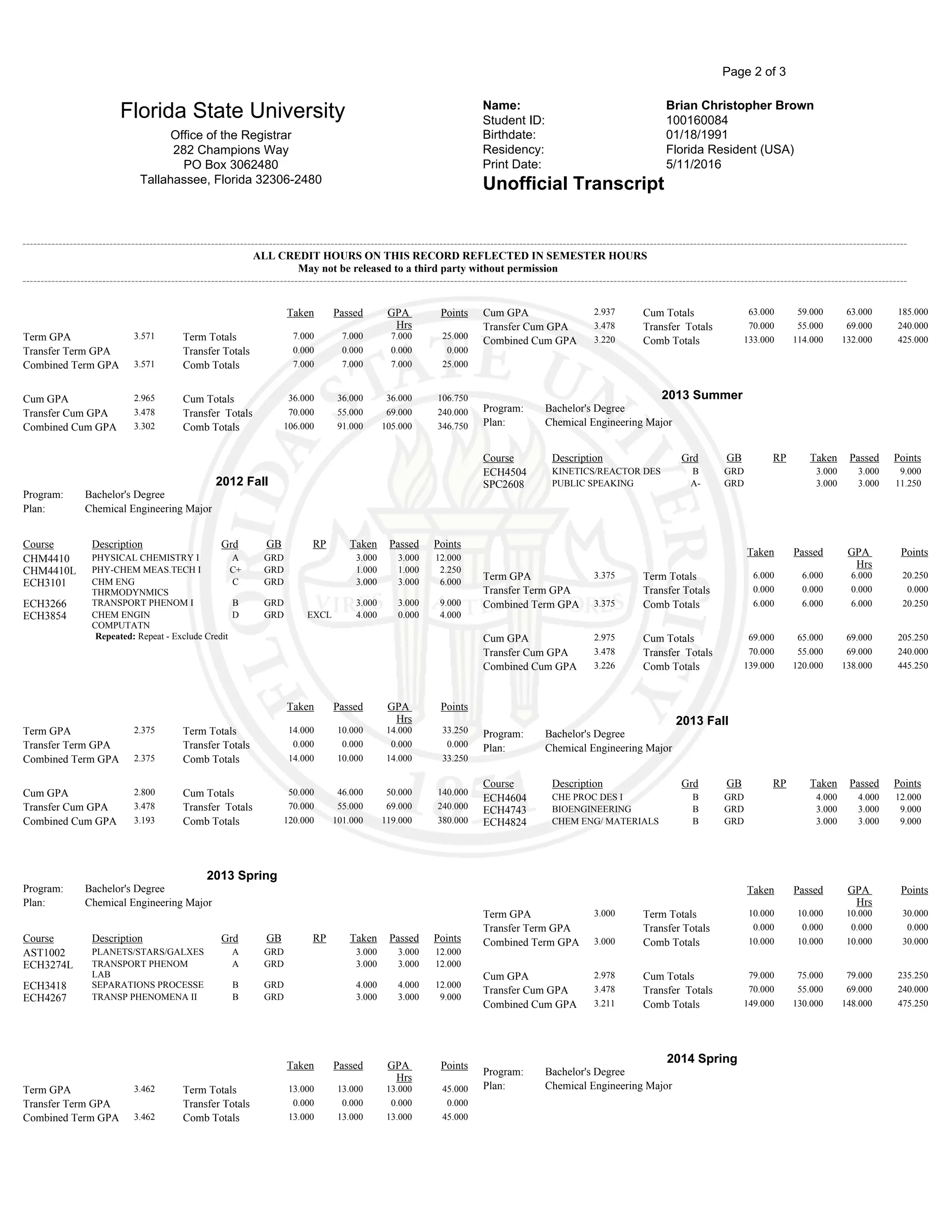 Brian_Brown_Unofficial_Transcript | PDF