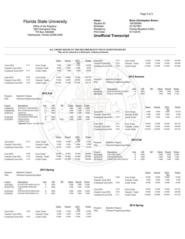 Brian_Brown_Unofficial_Transcript | PDF