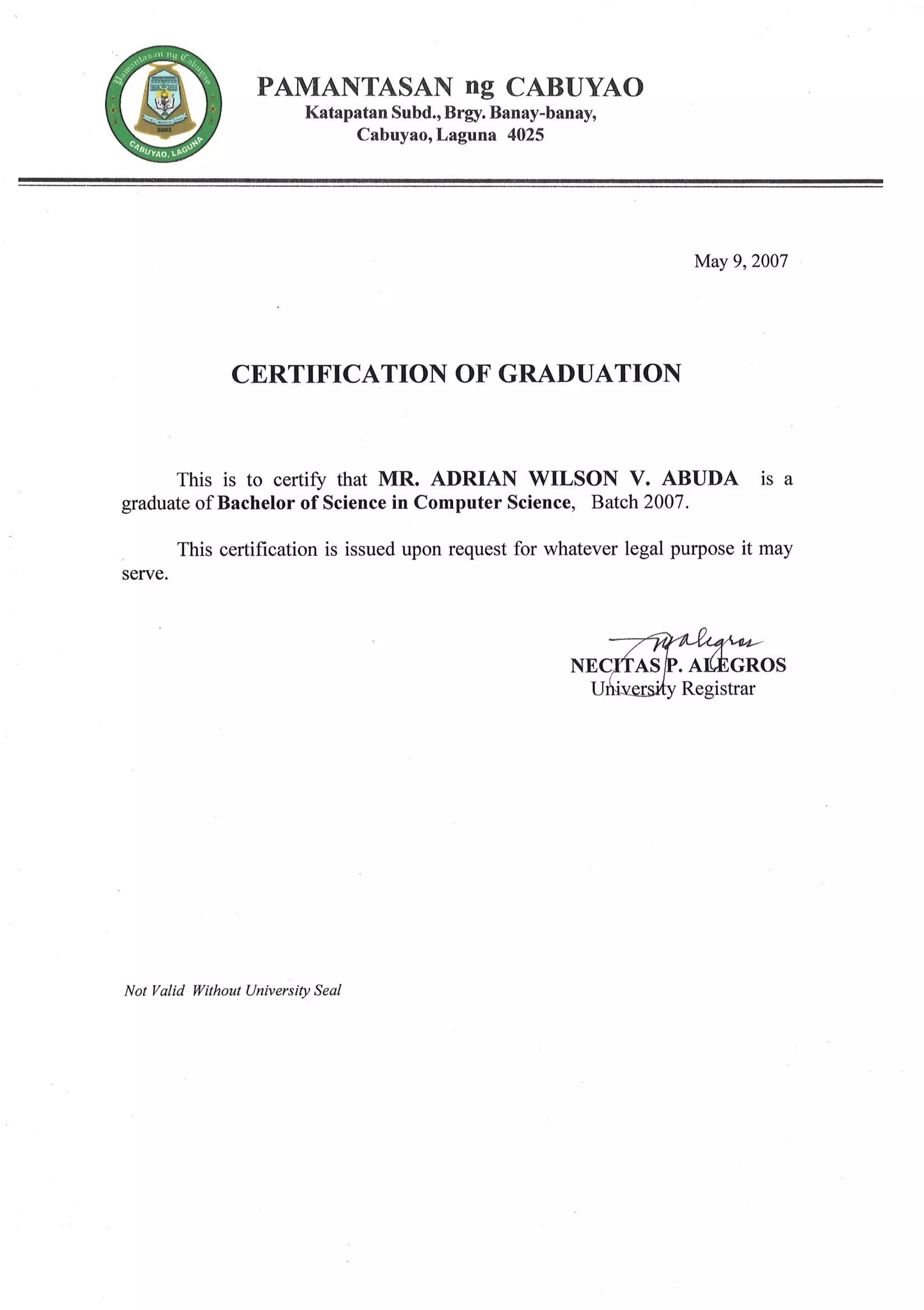 Certificate of Graduation - College | PDF
