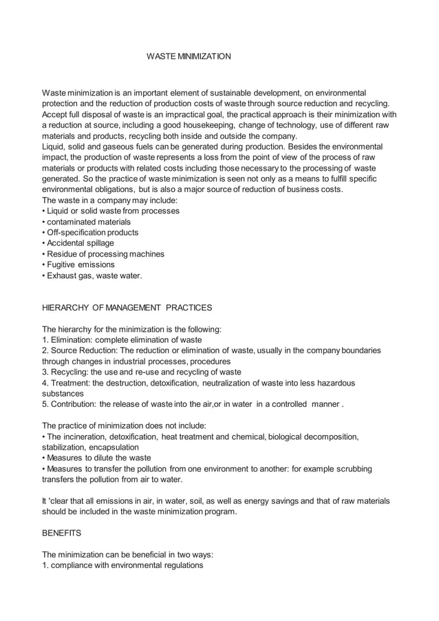 WASTE MINIMIZATION | PDF