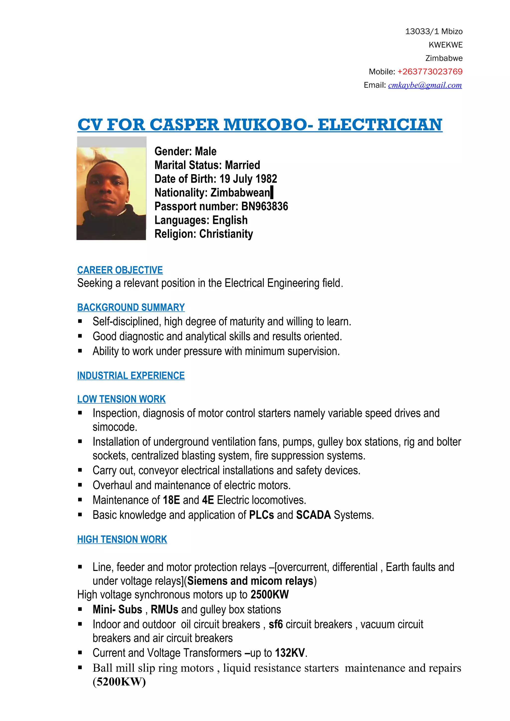 CV Casper Mukobo | DOC | Home Appliances | Home & Garden