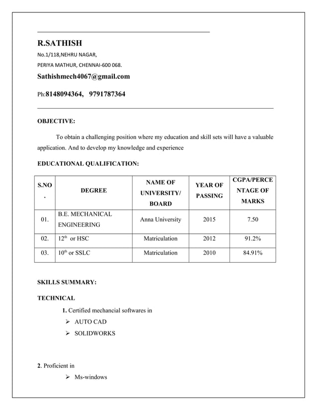 sathish resume employment | PDF