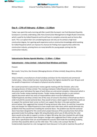 Work Experience Diary - VolkerFitzpatrick | DOC