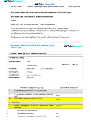 Work Experience Diary - VolkerFitzpatrick | DOC