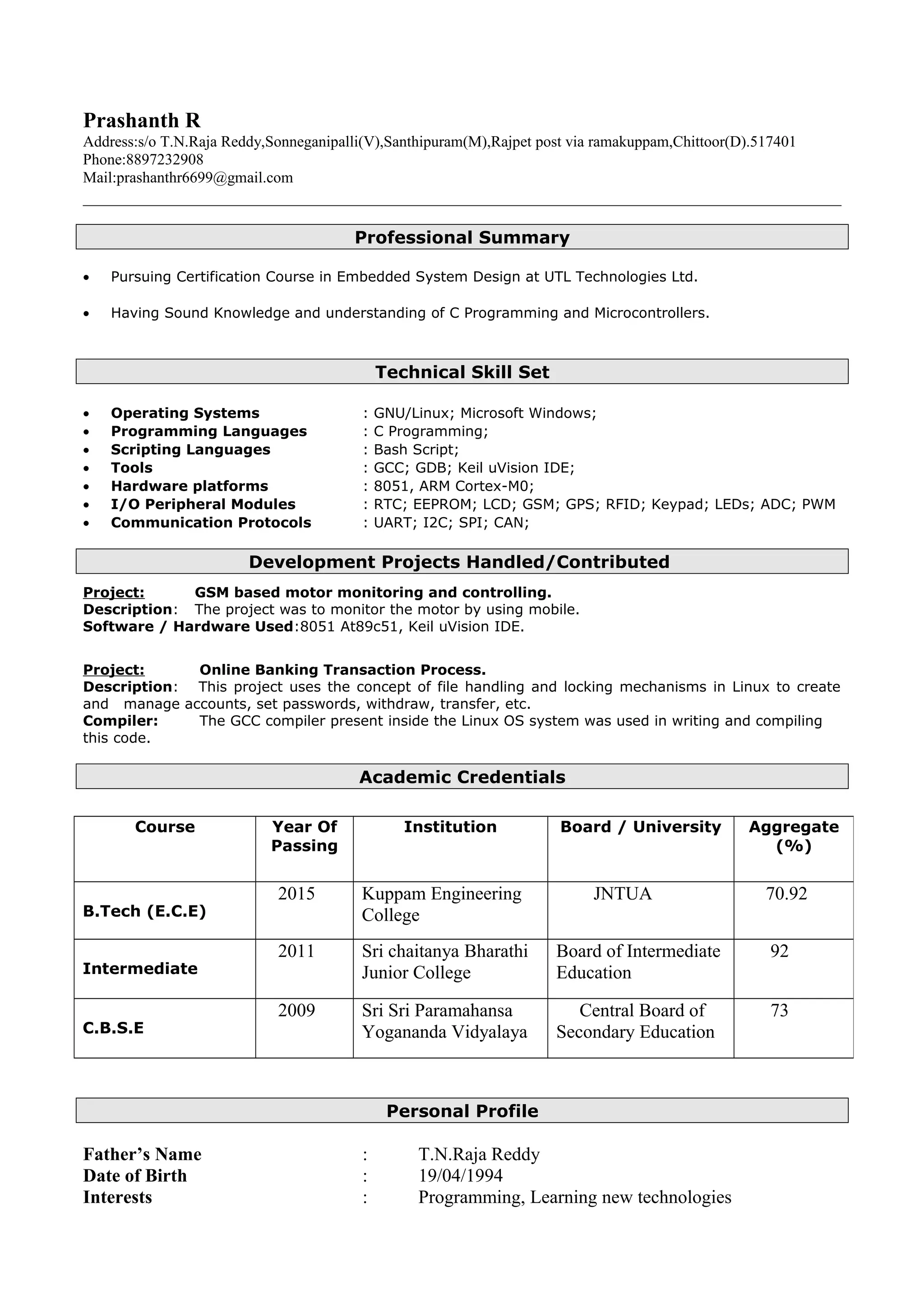 Prashanth resume | DOC