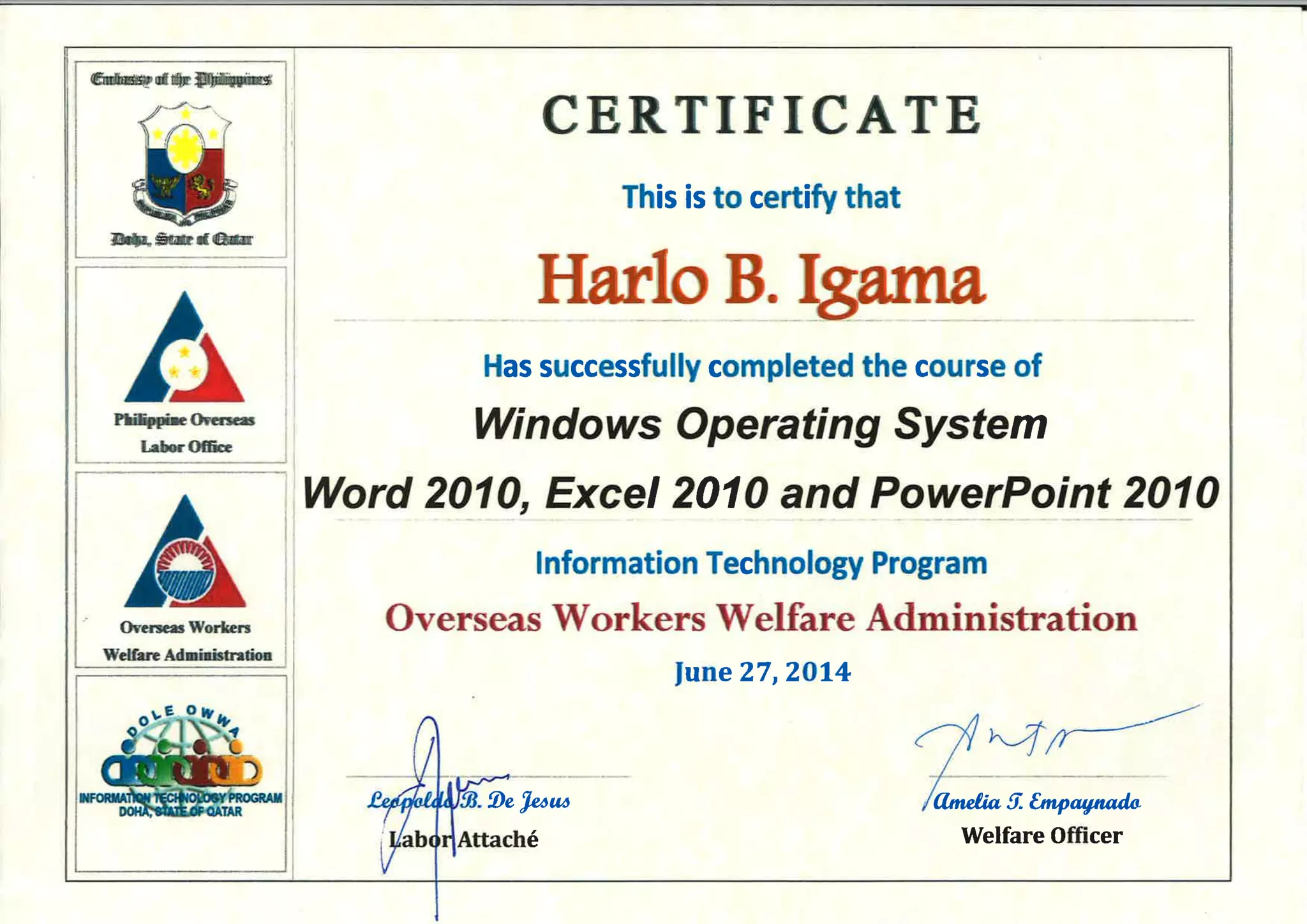 OWWA Certificate | PDF
