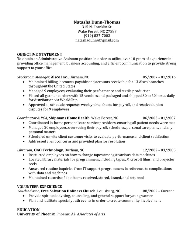 Natasha Dunn-Thomas Resume | PDF