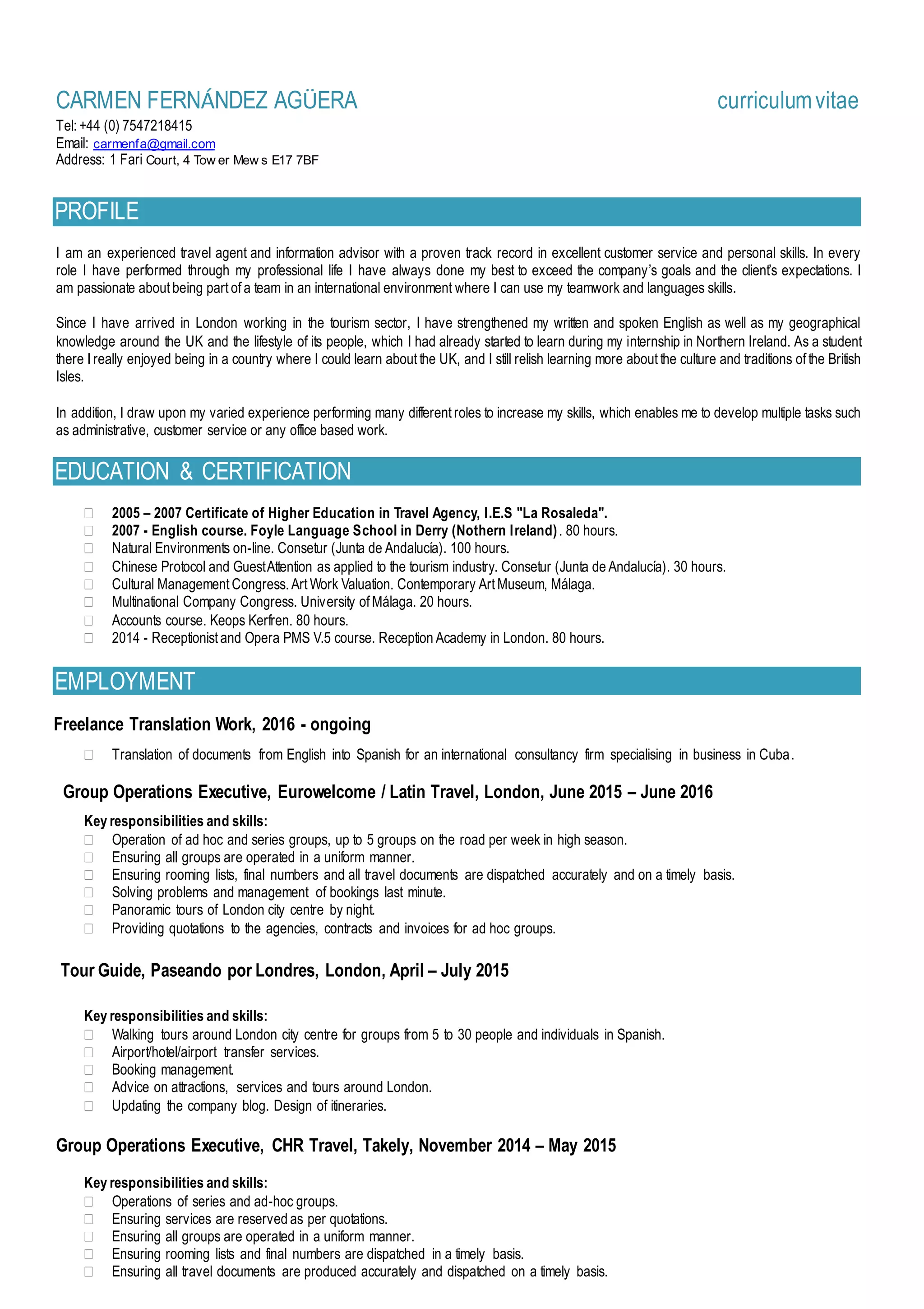 Carmen Fernández Curriculum Vitae June 2016 | DOCX